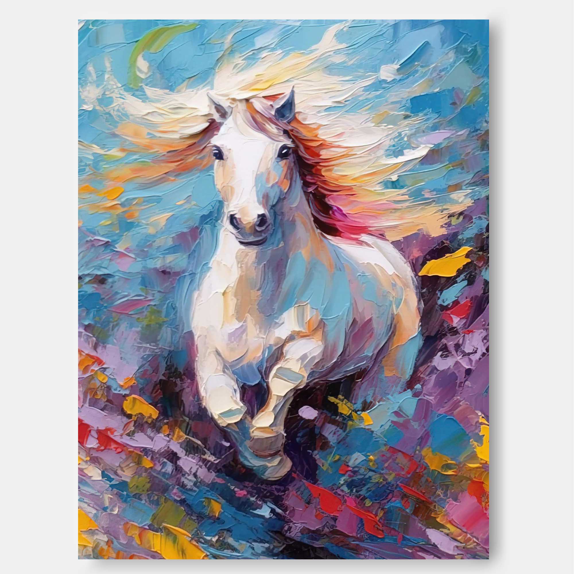 Colorful Horse Wall Art - Abstract Impasto Painting - OilArtify